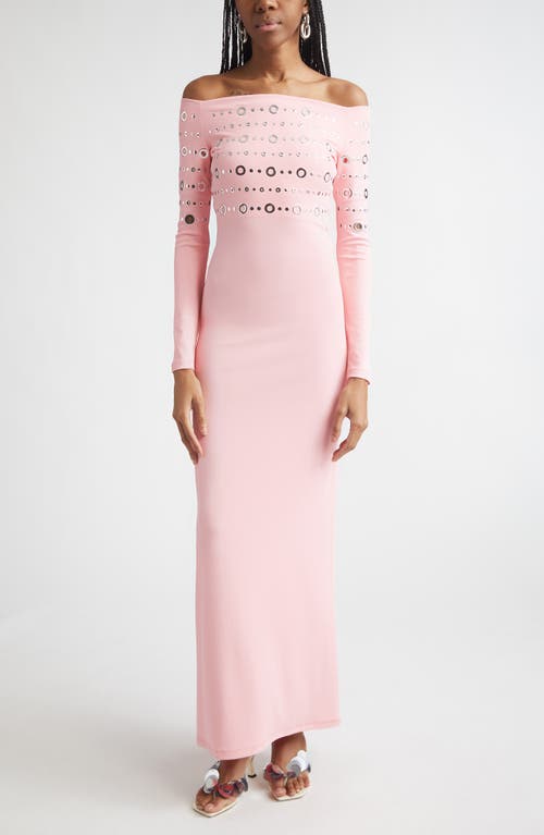 PACO RABANNE Embellished Off-The-Shoulder Long-Sleeve Jersey Dress